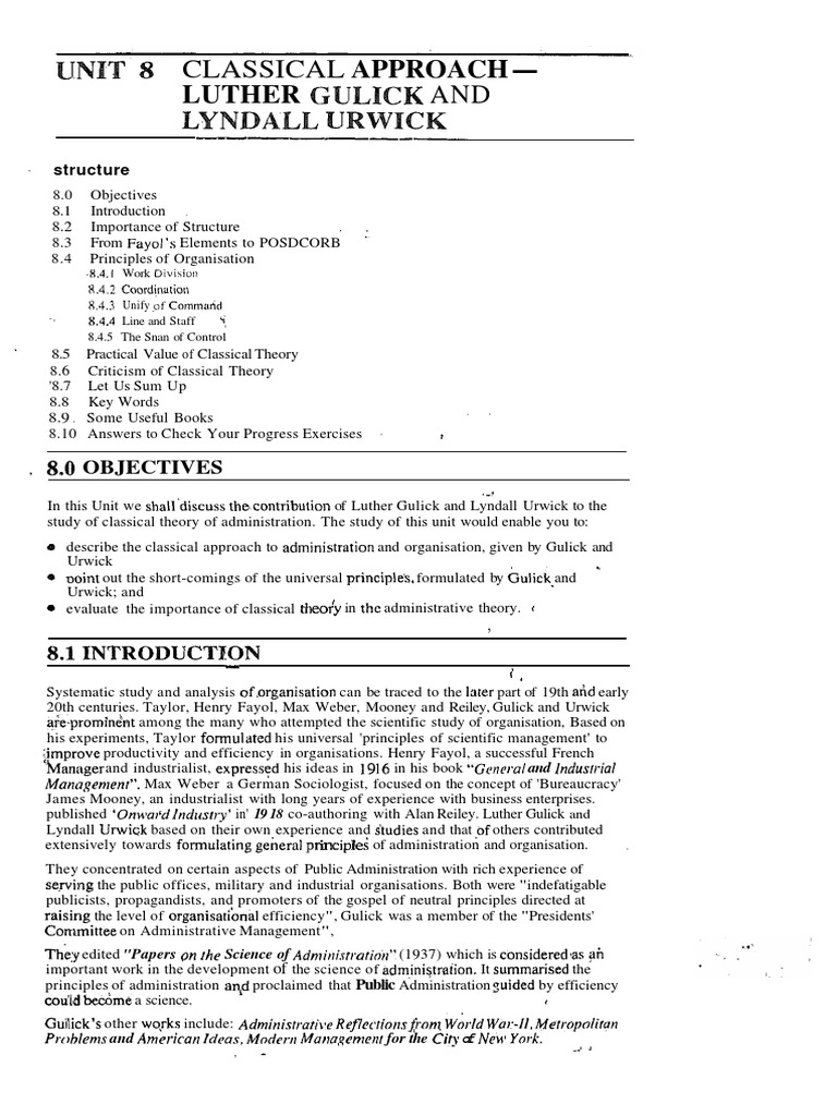 Public Administration Unit-8 Classical Approach-Luther Gulick and ...
