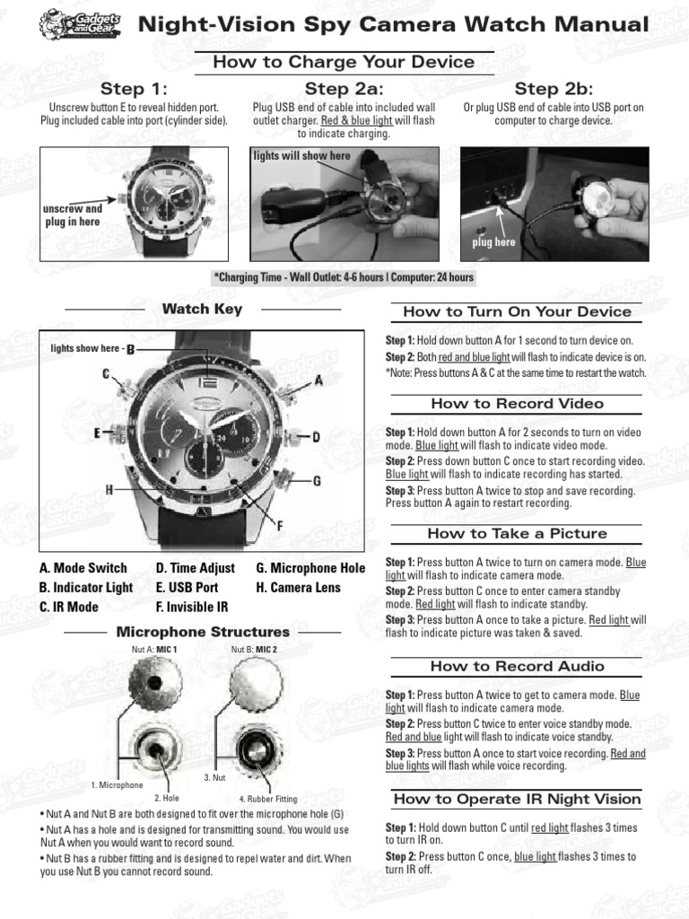 Night-Vision Spy Camera Watch Guide | PDF | Usb | Camera