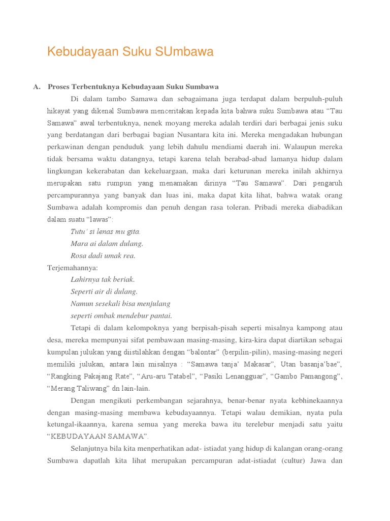 Kebudayaan Suku SUmbawa | PDF | Kajian Bahasa Asing