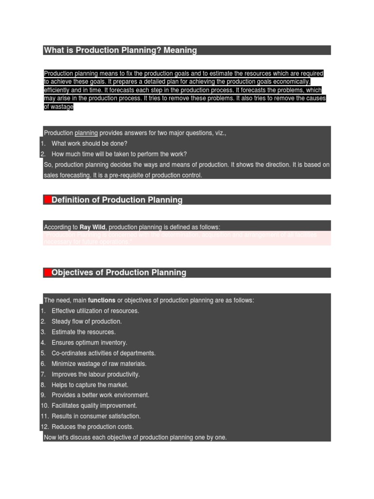 Understanding Production Planning Objectives | PDF | Inventory | Labour ...