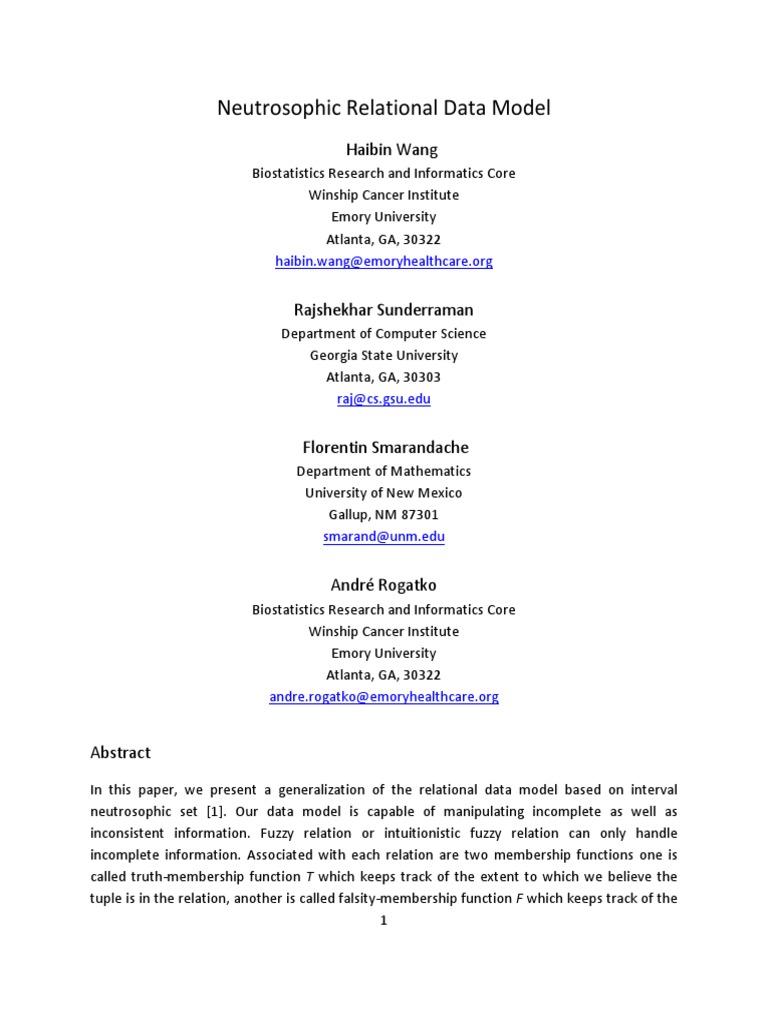 Neutrosophic Relational Data Model | PDF | Relational Model | Fuzzy Logic