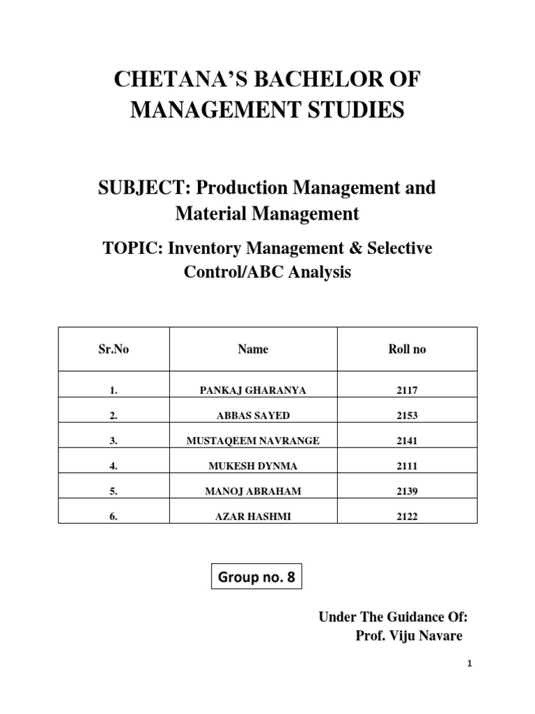 Chetana'S Bachelor of Management Studies: SUBJECT: Production ...
