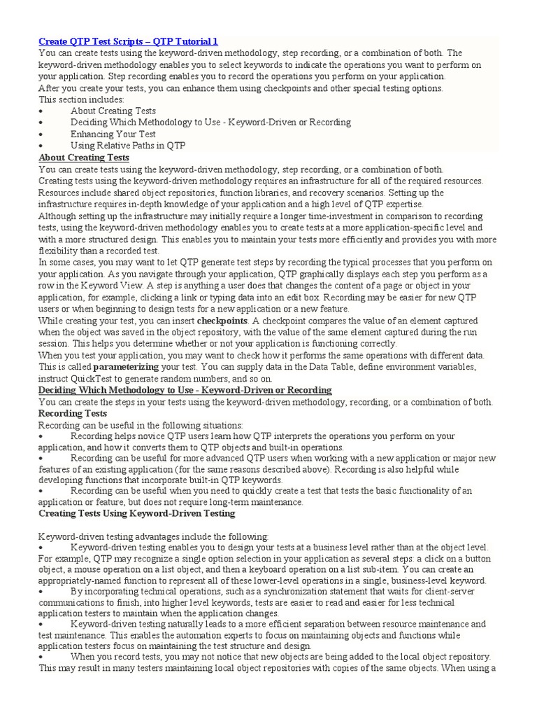 Create Qtp Test Scripts Pdf Reserved Word Parameter Computer Programming
