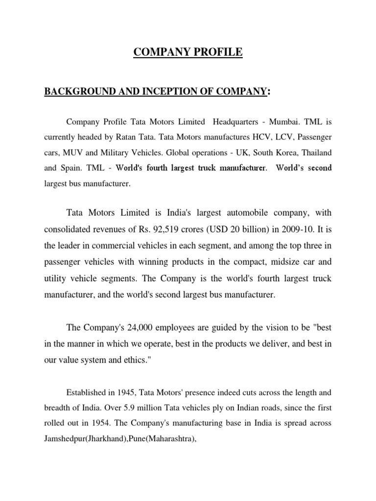 Tata Motors Company Profile Overview | PDF | Transport | Motor Vehicle