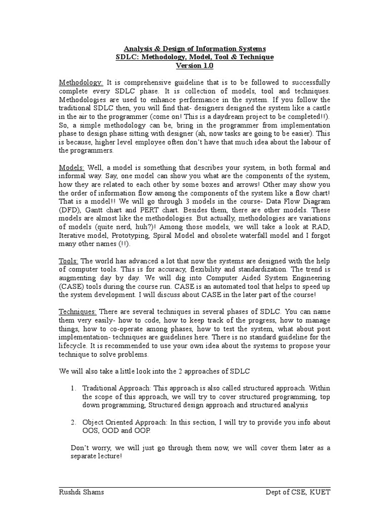 Lecture SDLC Modeltooltechniquemethodology | PDF | Software Development Process | Computer Science