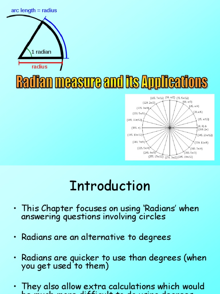 Radian Measure and Applications | PDF | Angle | Area