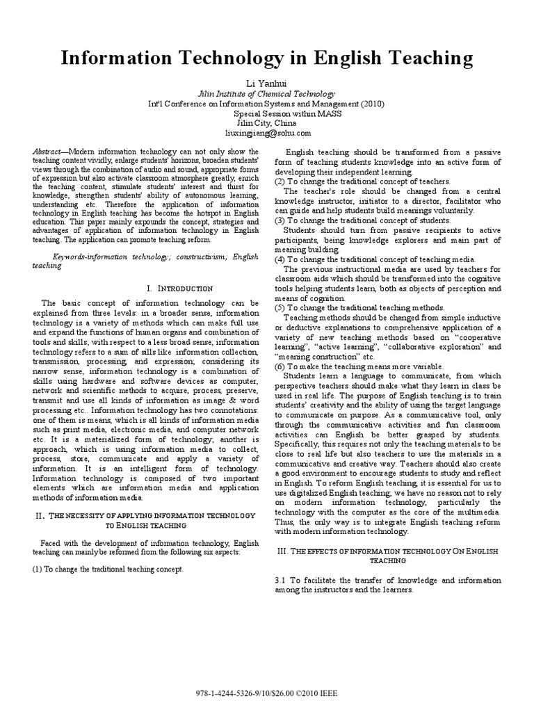 Infomation Technology In English Teaching Article Pdf Teaching Method Learning