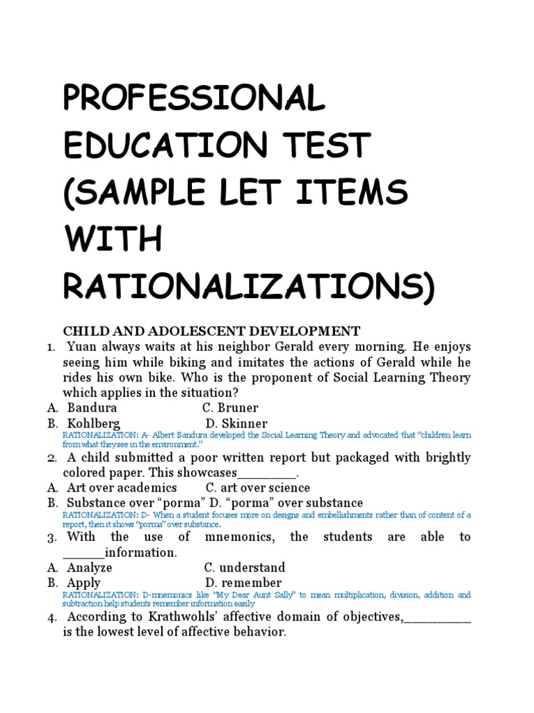 Professional Education Test | PDF | Idealism | Oedipus Complex