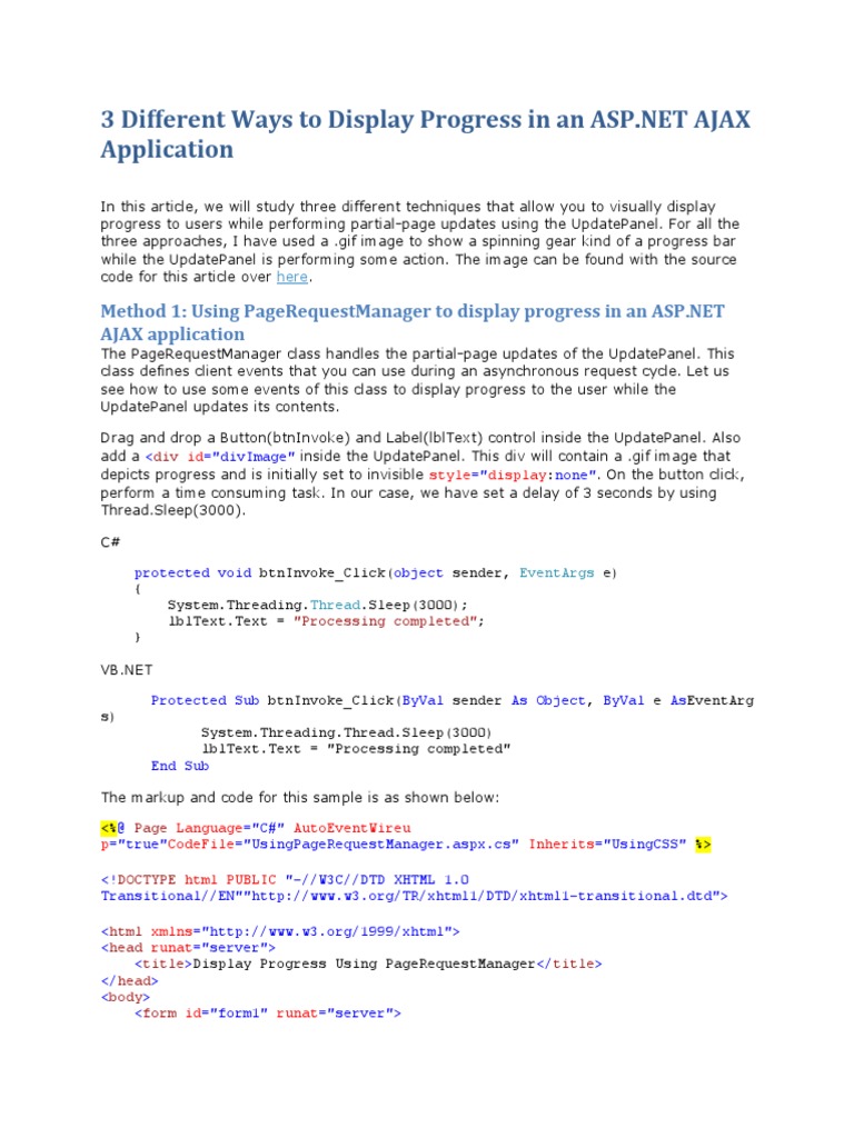 3 Different Ways To Display Progress In An Asp Net Ajax Pdf Html