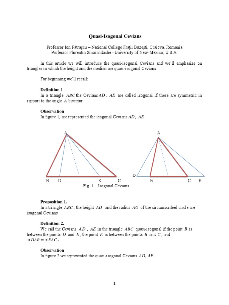 Quasi-Isogonal Cevians | PDF | Triangle | Elementary Geometry