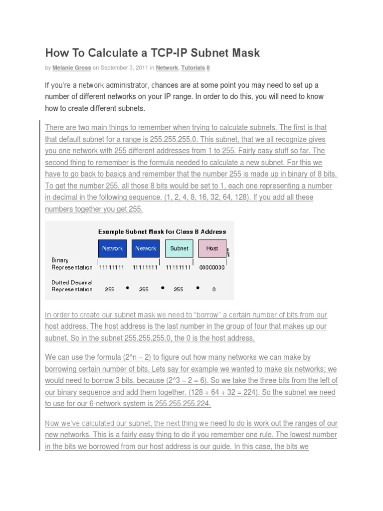 How To Calculate A TCP-IP Subnet Mask: Melanie Gross Network Tutorials 8 | PDF | Internet ...