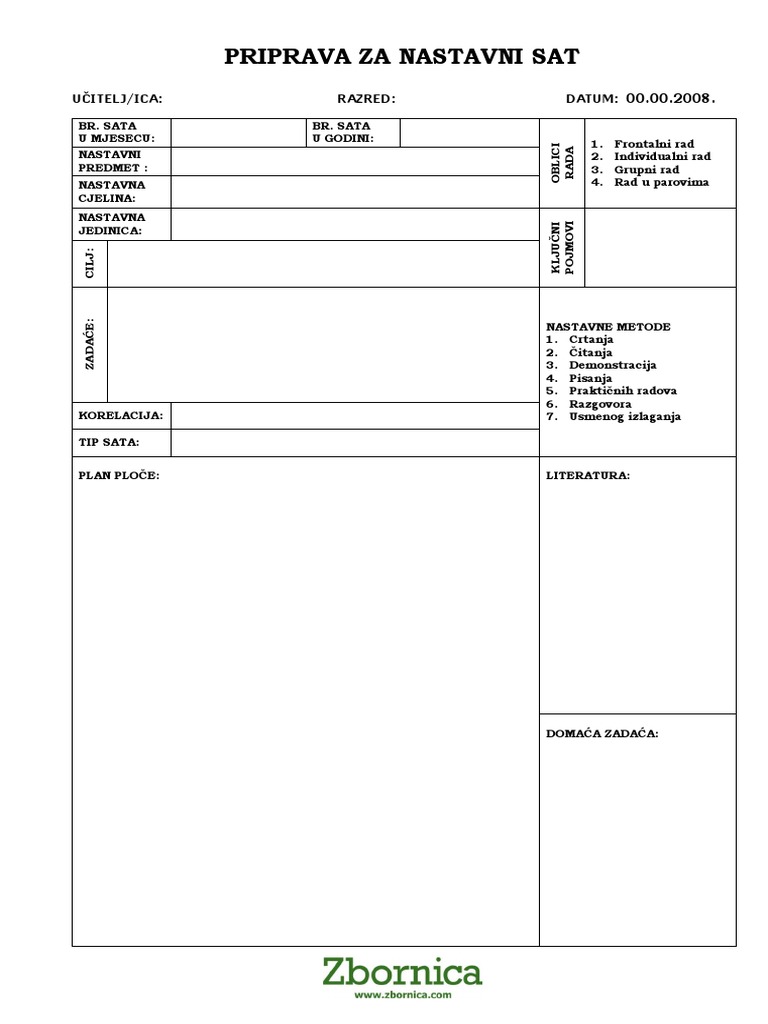 Priprema Za Nastavni Sat | PDF