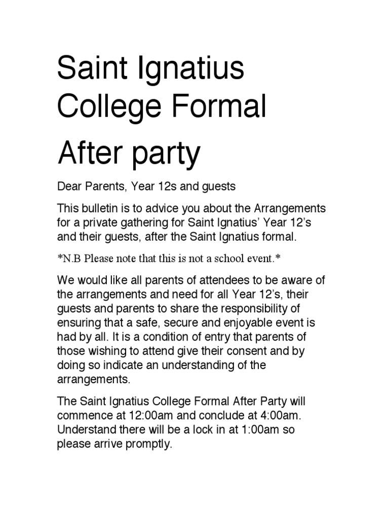 Saint Ignatius Year 12 After Party Details | PDF