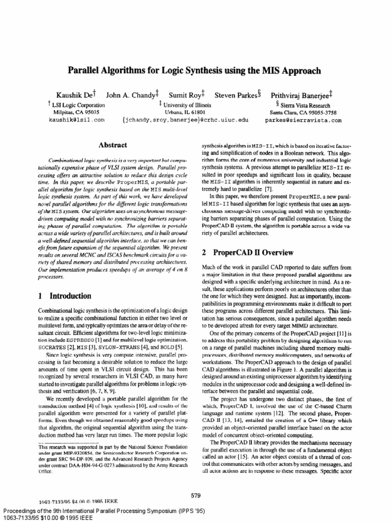 Parallel Algorithms For Logic Synthesis Pdf Parallel Computing