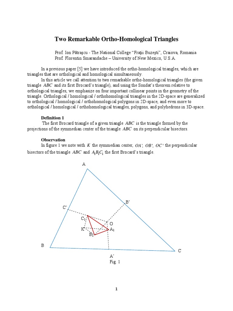 Two Remarkable Ortho-Homological Triangles | PDF | Triangle | Triangle ...