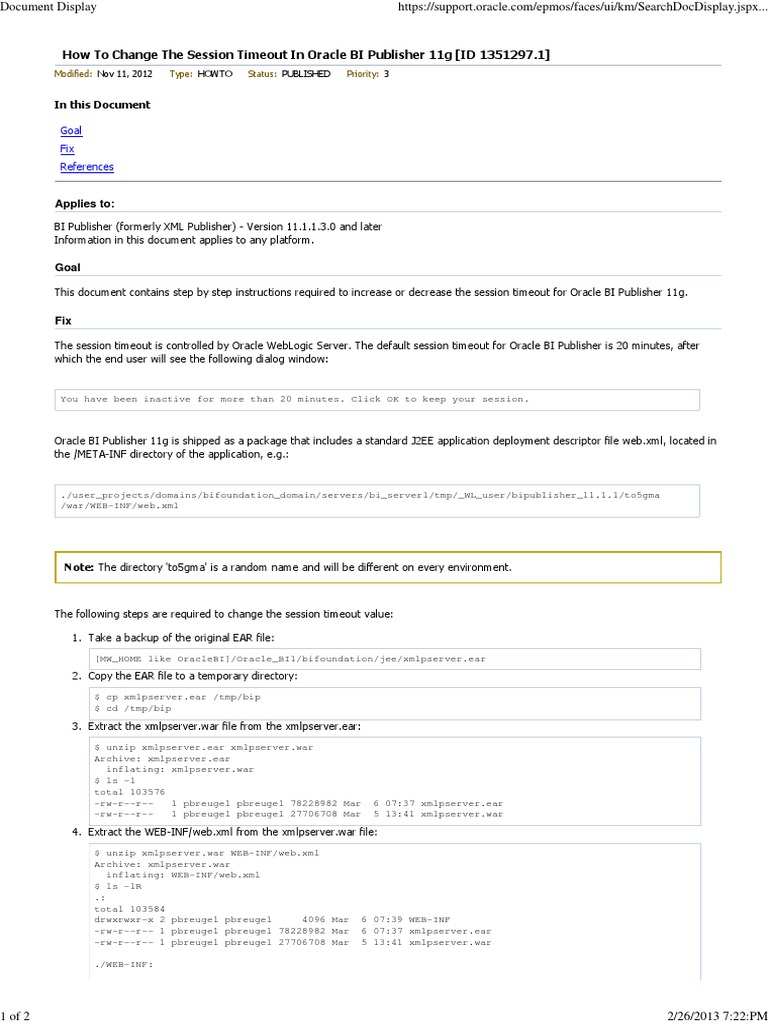 How To Change The Session Timeout in Oracle BI Publisher 11g | PDF | Zip (File Format) | World ...