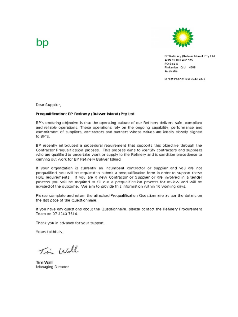 BP Refinery (Bulwer Island) Pty LTD Abn 99 008 422 115 Pobox4 Pinkenba ...