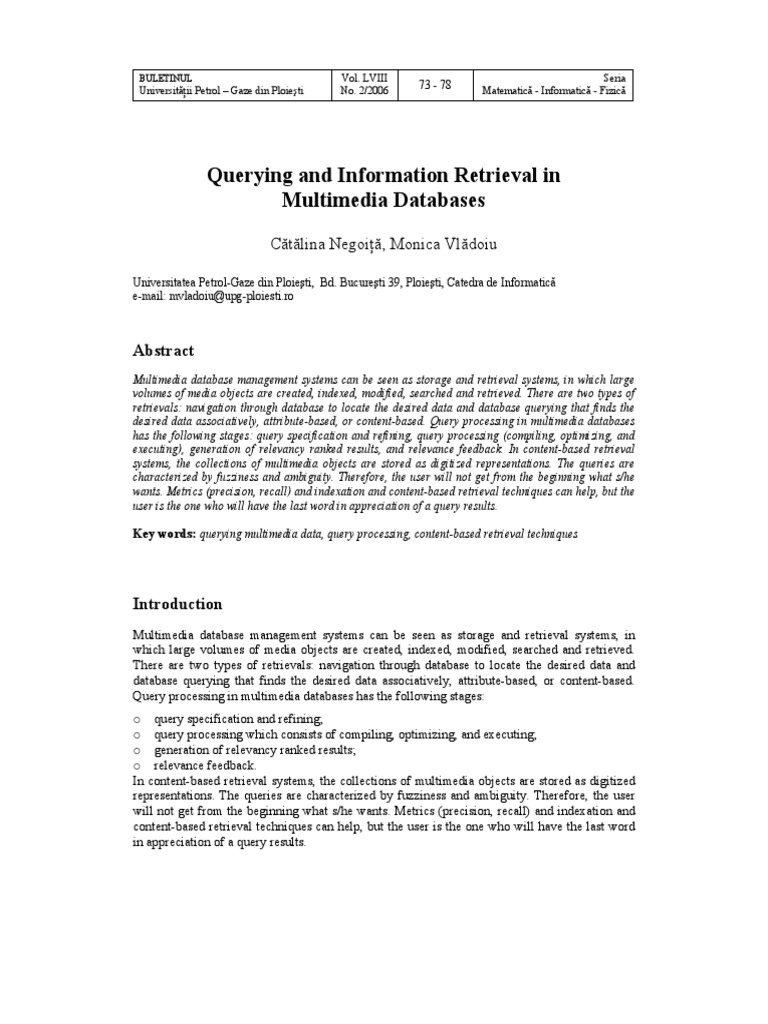 Multimedia Querying | PDF | Information Retrieval | Database Index