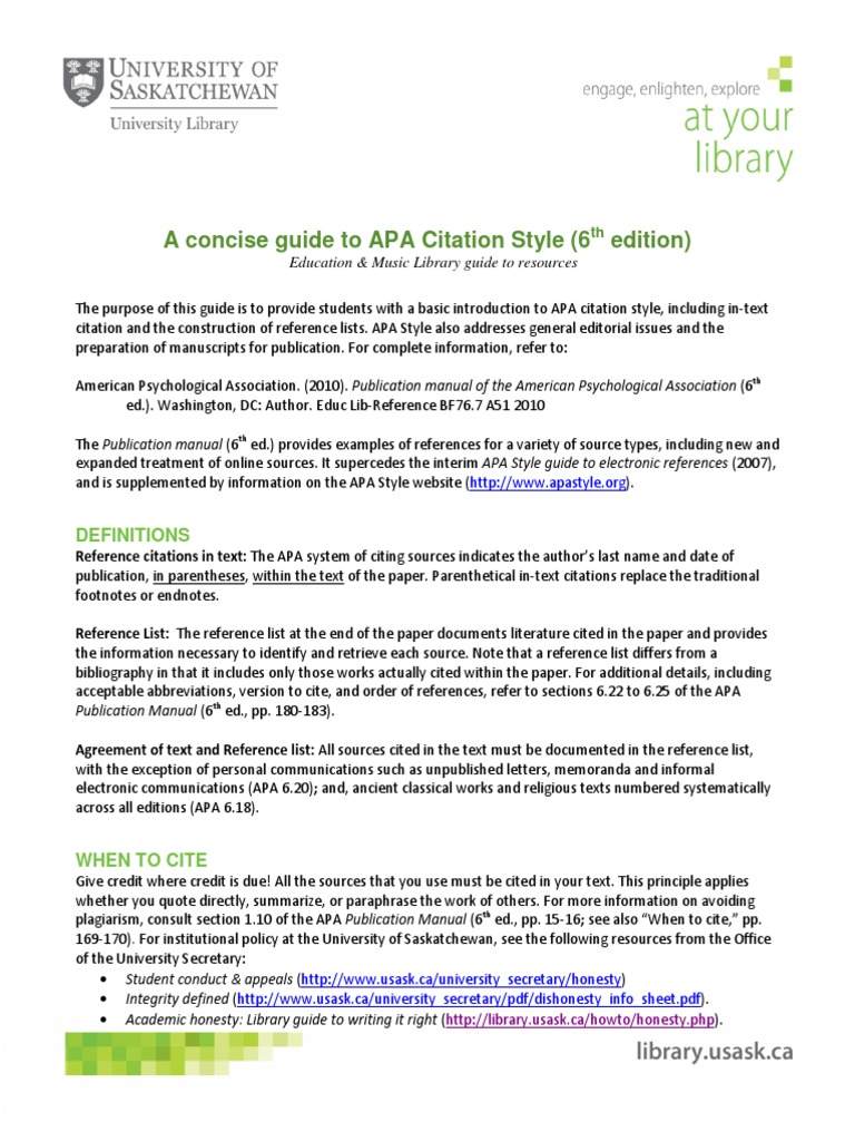 A Concise Guide To APA Citation Style (6 Edition) | PDF | Citation ...