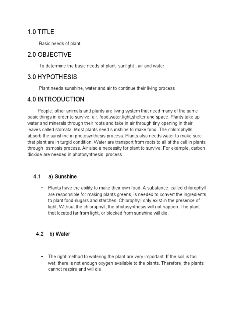 Basic Needs of Plants: An Experimental Study on the Effects of Light ...