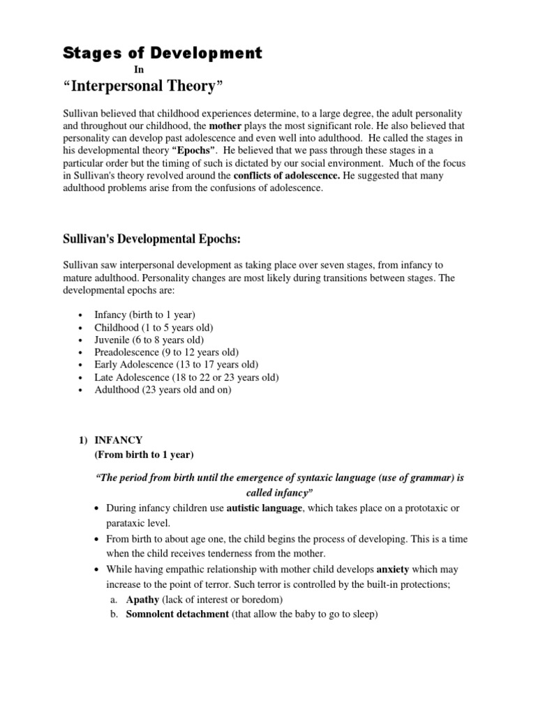 Sullivan Stages of Development | PDF | Intimate Relationships | Adolescence