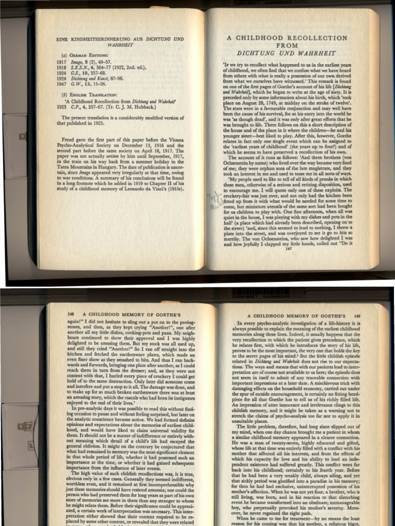 Freud - A Childhood Recollection From Dichtung Und Wahrheit | PDF ...