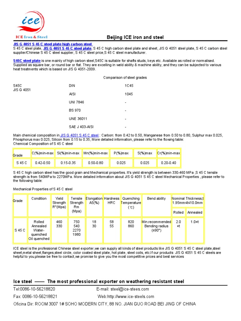 JIS G 4051 S45C Steel Plate High Carbon Steel | PDF