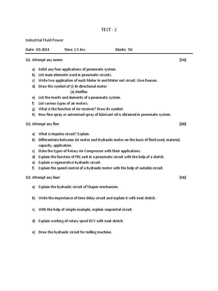 Fluid Power Certification Practice Test | PDF