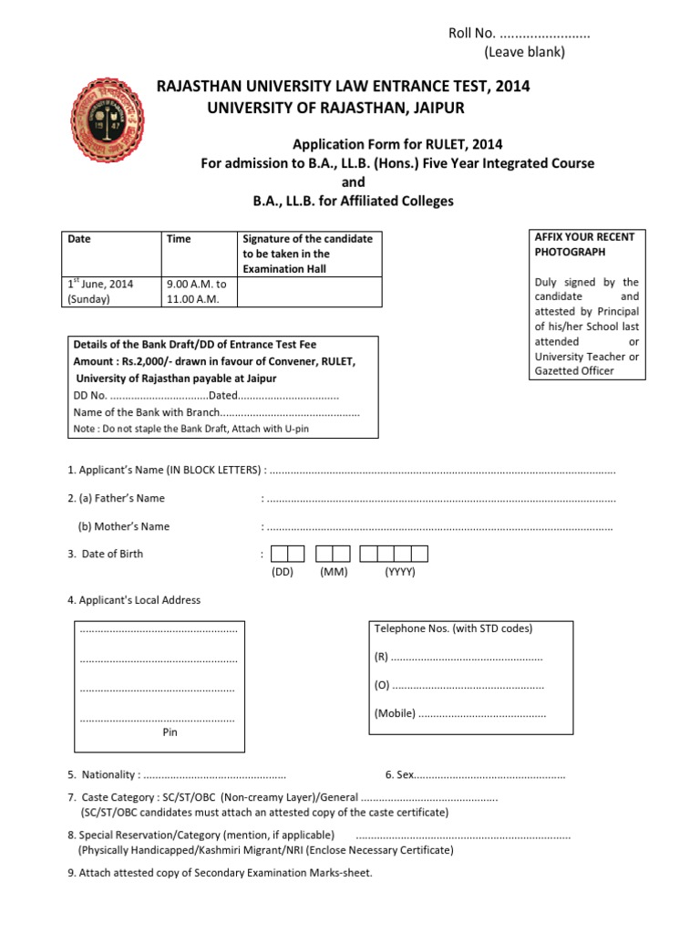 Admform & Adm Card - Rulet 2014 | PDF | Academic Term | Bachelor Of Arts