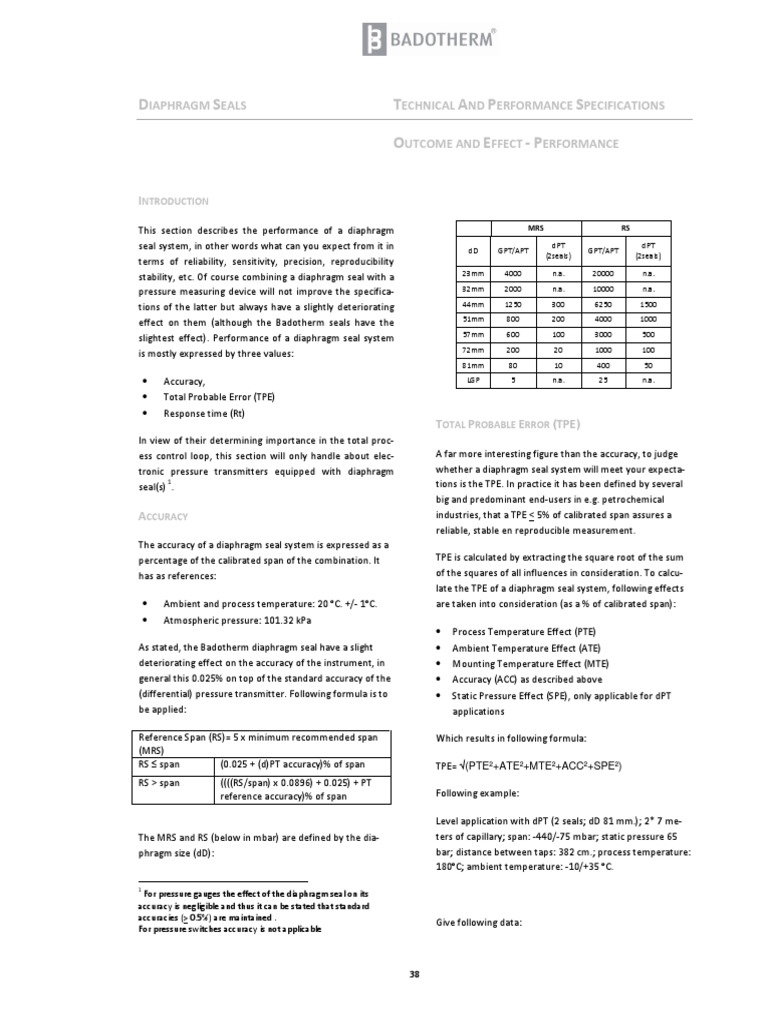 Performance Specifications and Considerations for Diaphragm Seal ...