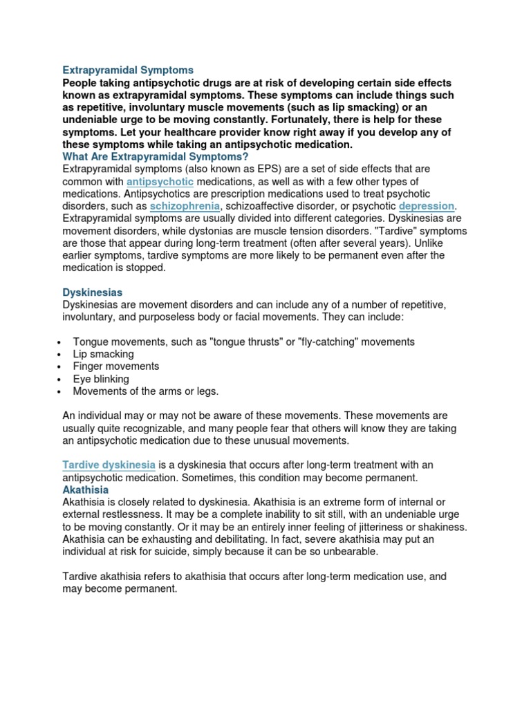 Extrapyramidal Symptoms: Antipsychotic Schizophrenia Depression | PDF ...