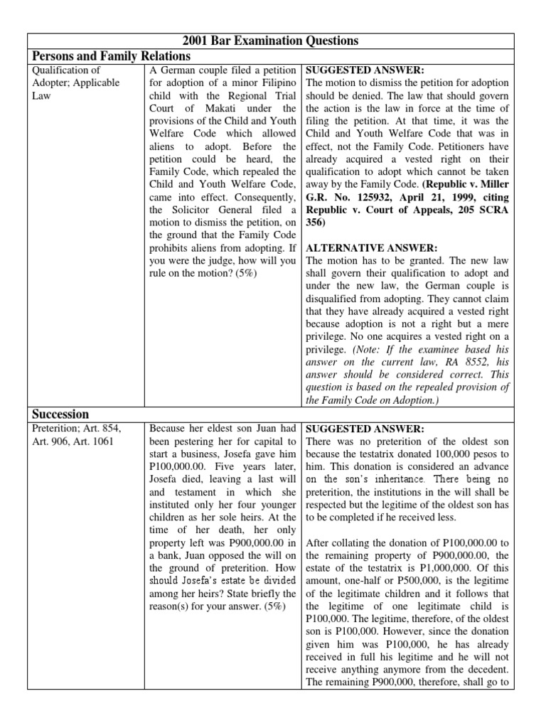 Bar Examination Questions | PDF | Easement | Jurisdiction
