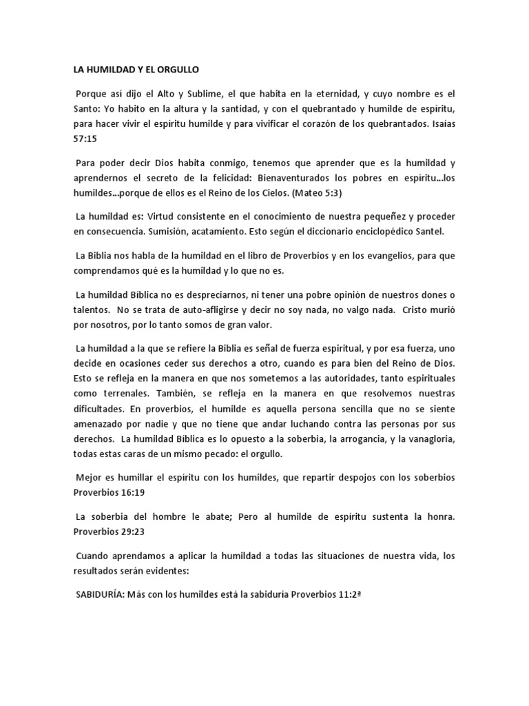 La Humildad y El Orgullo | PDF | Orgullo | Gracia divina