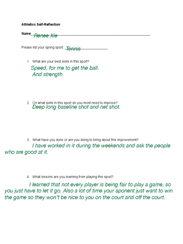 Spring Sports Self-Reflection Guide | PDF