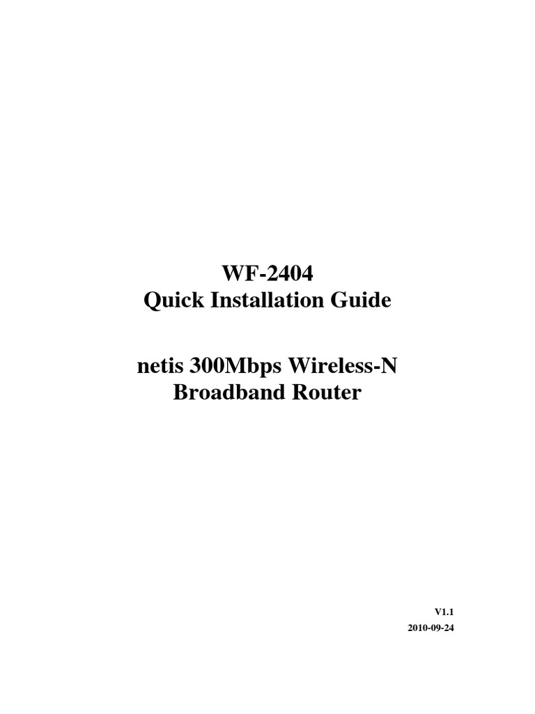 Netis WF-2404 Setup CD QIG v1.1 | PDF | Wireless Lan | Ip Address