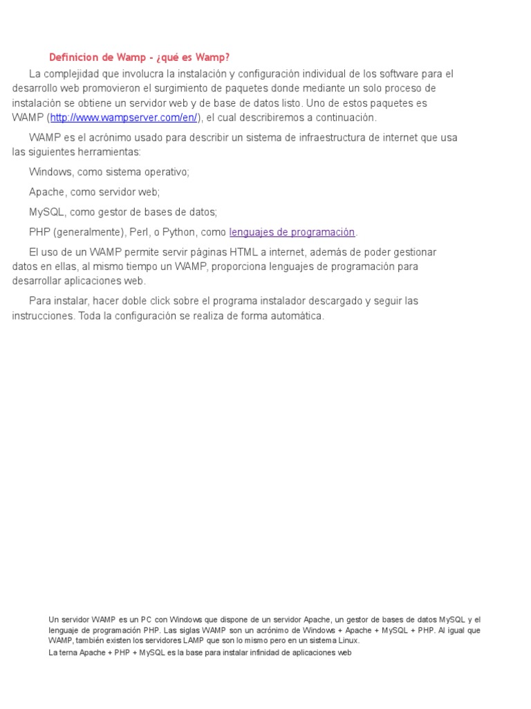 Definicion de Wamp | PDF | Servidor web | Internet y web