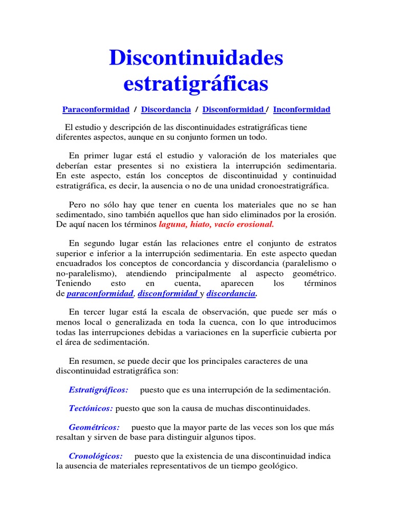Discontinuidades Estratigráficas y Tipos | PDF | Estrato | Estratigrafía