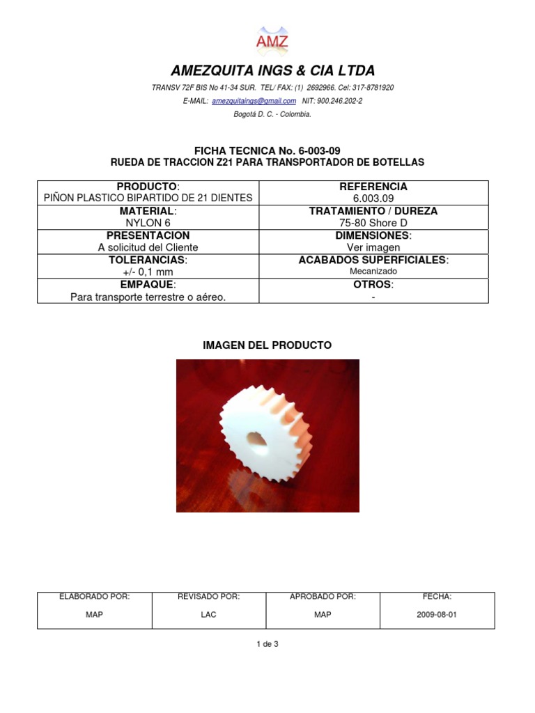 6.003.09-Piñon Plastico Bipartido Z21-DF40 | PDF | Engranaje | Acero