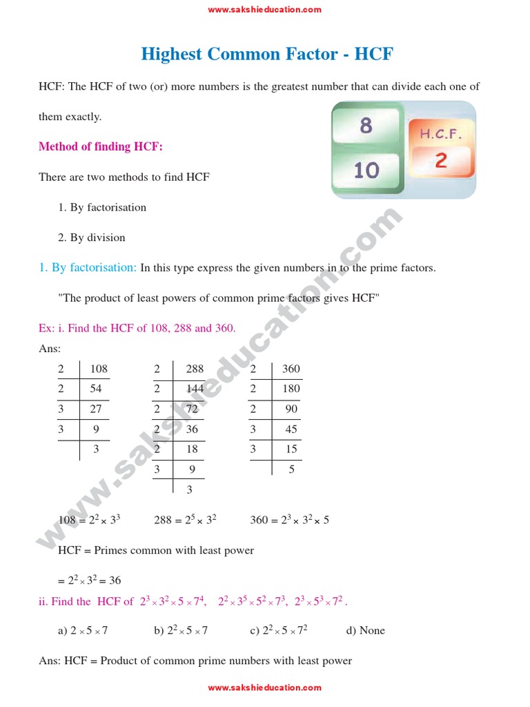 Higest Common Factor Hcf Pdf Litre Factorization