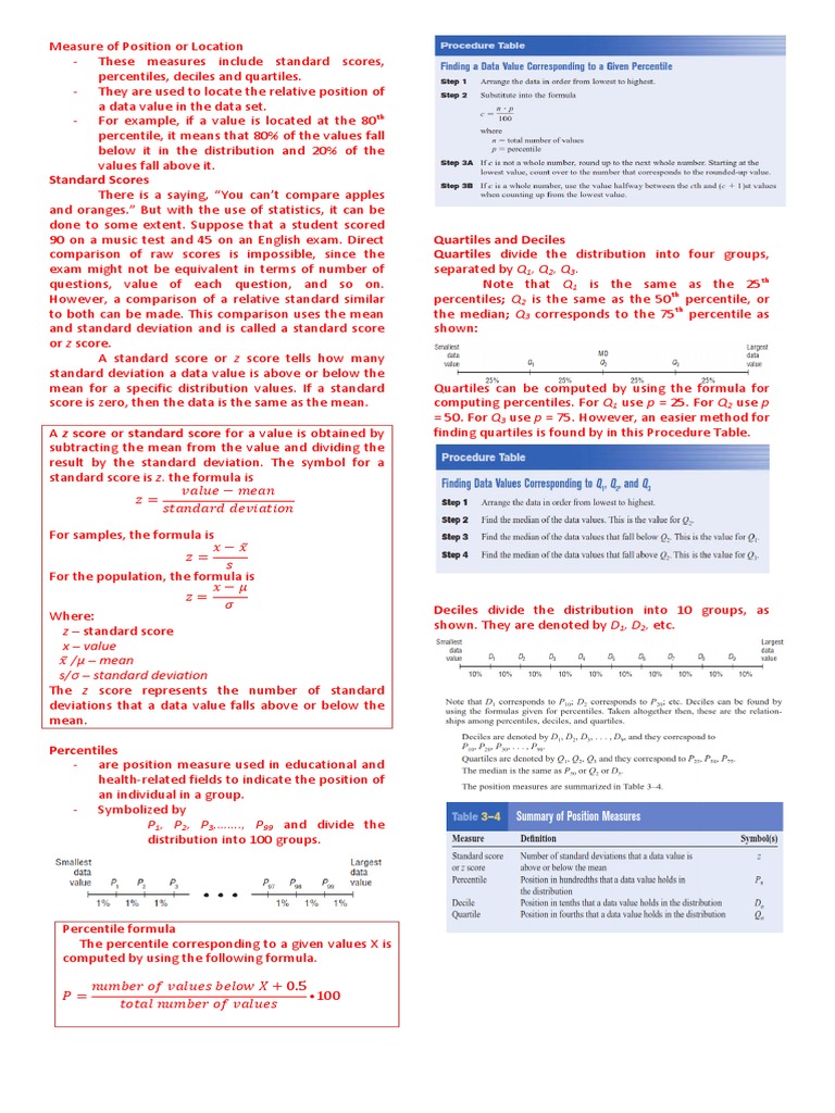 Measure of Position and Location Statistics - Standard Scores ...
