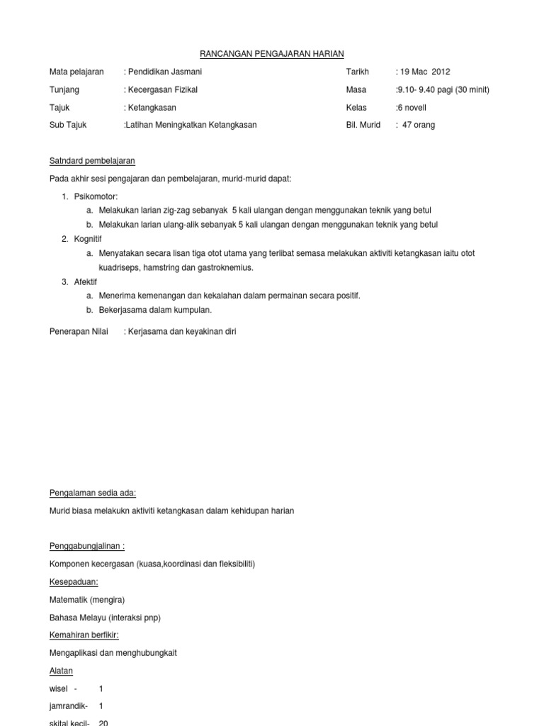 RPH PJ T6 Ketangkasan (Lari Ulang Alik) | PDF