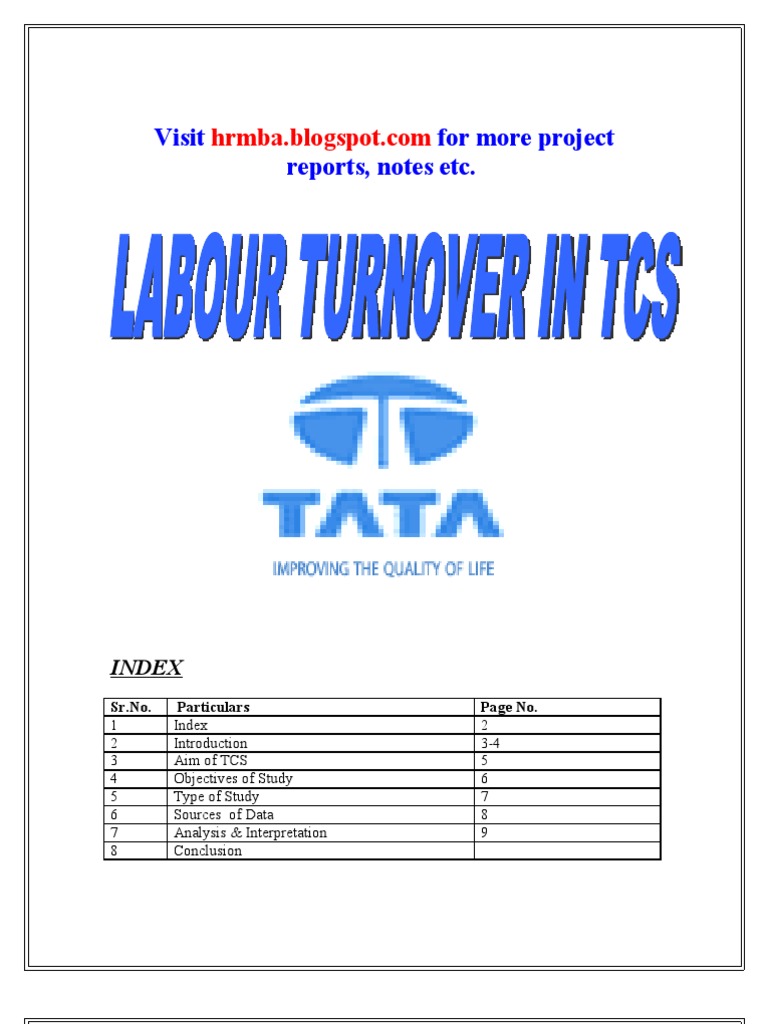 Labour Turnover in TCS Project Report | PDF | Turnover (Employment ...