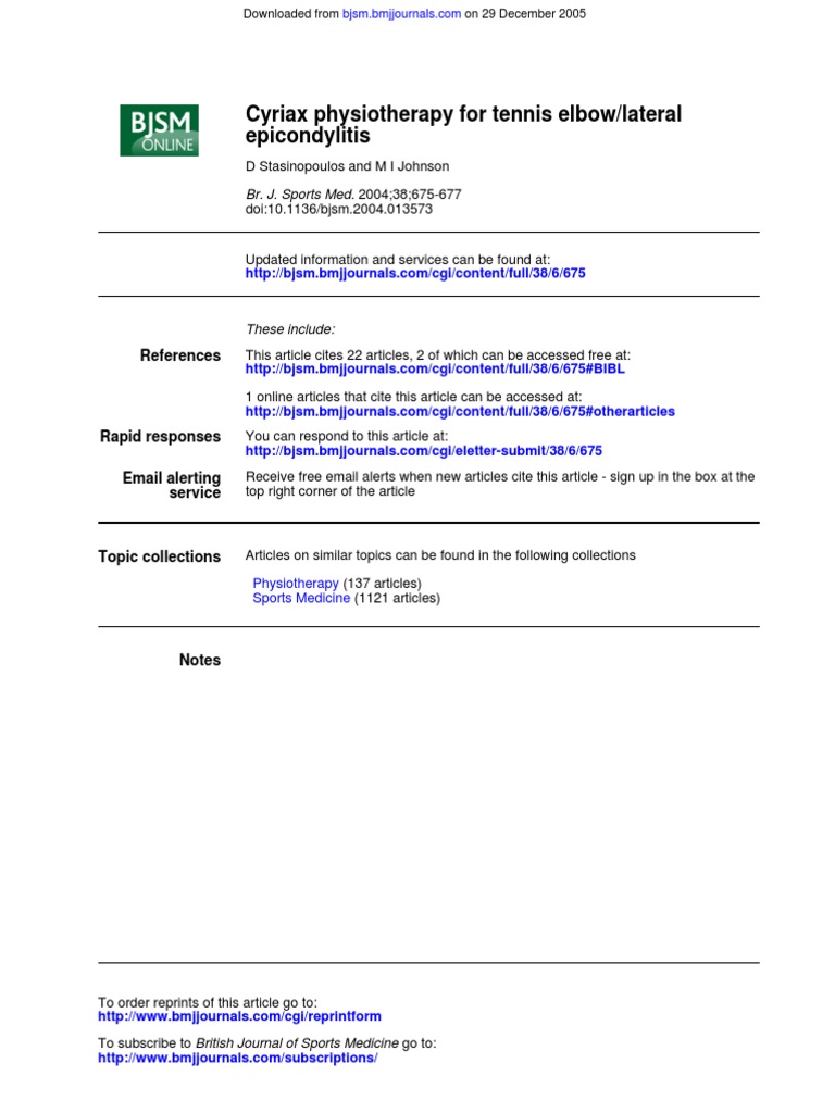 Cyriax Treatment for Tennis Elbow | PDF