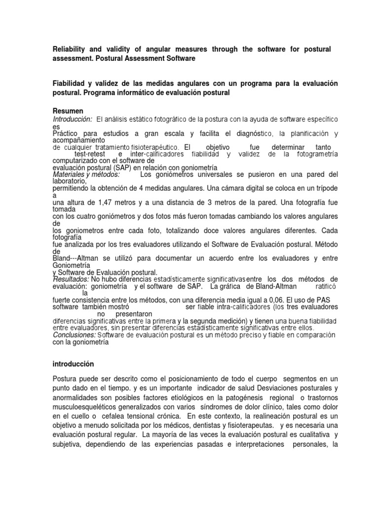 Fiabilidad y validez del software postural | PDF | Estadísticas | Medición