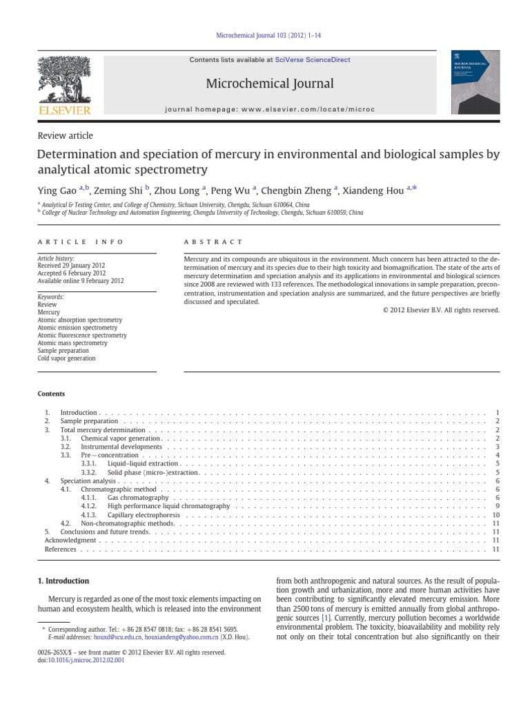 Determination and Speciation of Mercury in Environmental and Biological ...