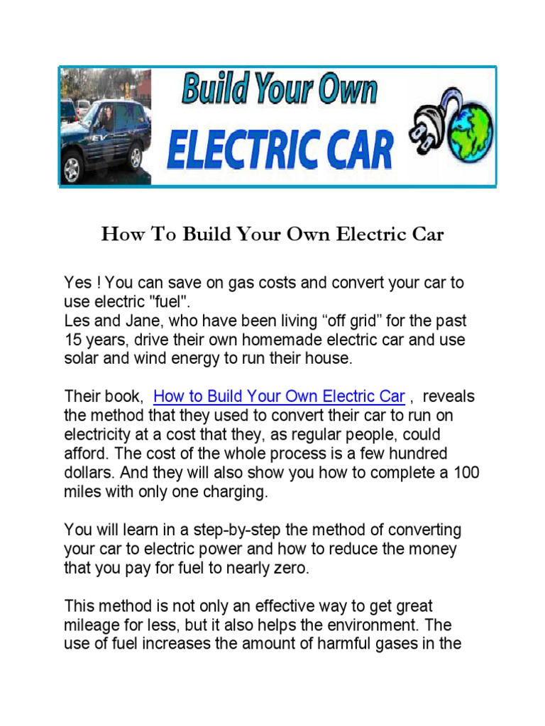 Build Your Own Electric Car Guide | PDF | Electric Vehicle | Car