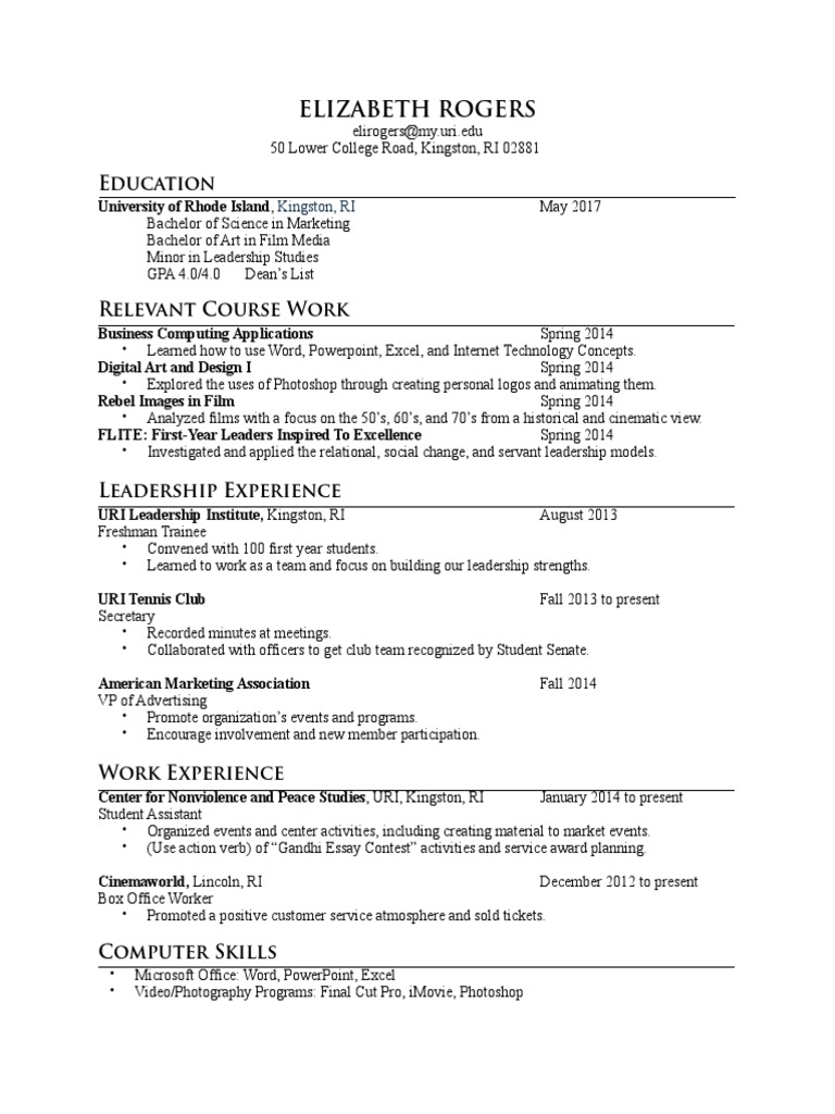 Elizabeth Rogers' Marketing Resume | PDF