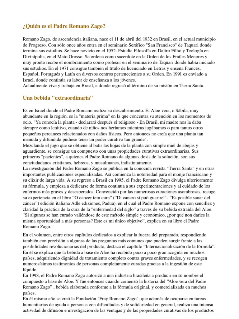 Elixir curativo de Fray Romano Zago | PDF | Miel | Salud y bienestar
