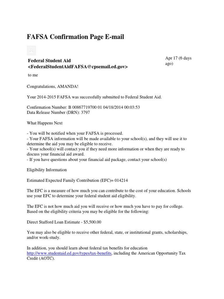 Fafsa Confirmation Page e | PDF