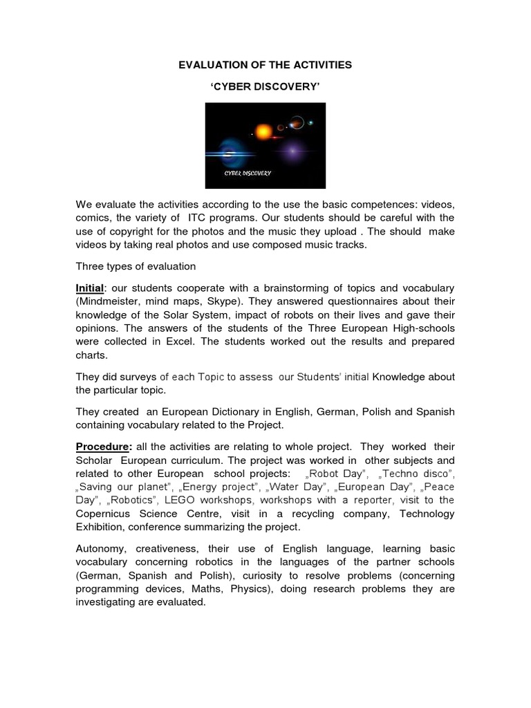 Evaluation of Activities | PDF | Evaluation | Cognition